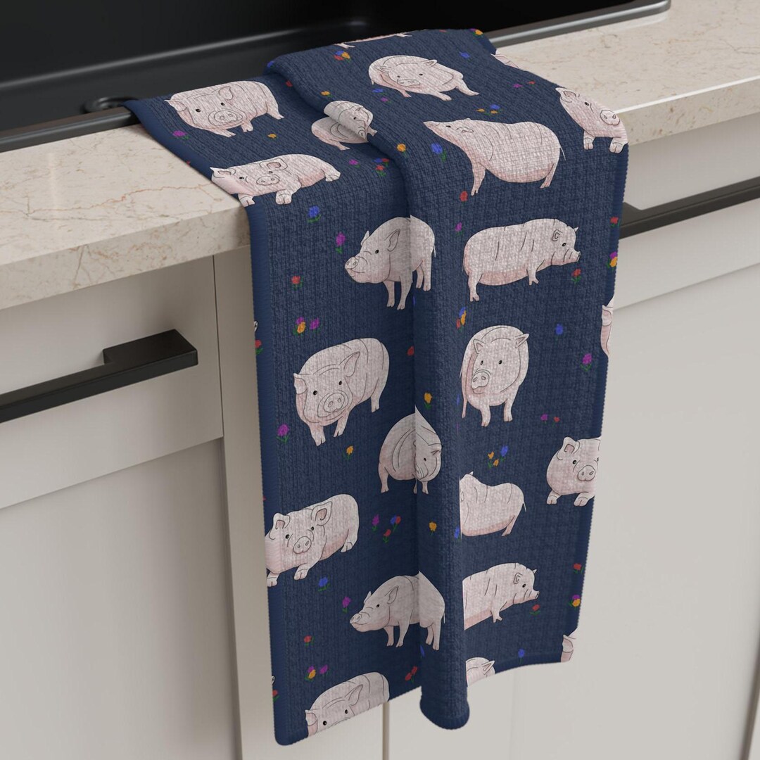 Pig Dish Towel, Cute Pot Bellied Pig Kitchen Towel, Pig Lover Gift Tea ...