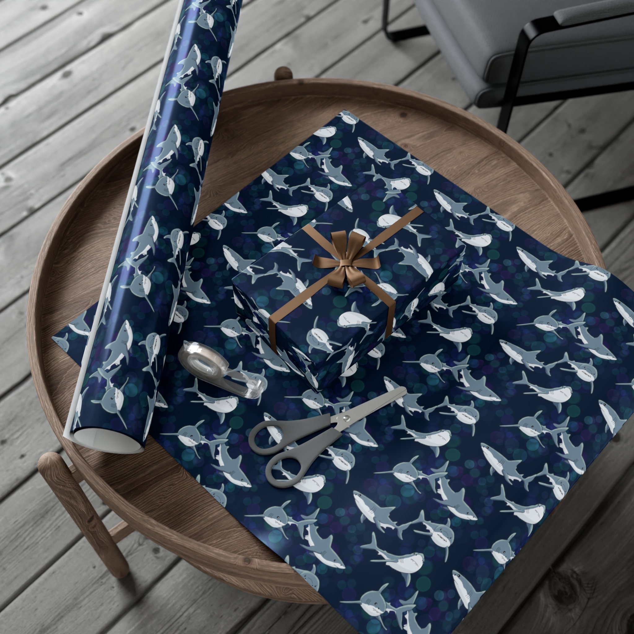 Shark Wrapping Paper, Cute Shark Gift Wrap, Ocean Gift Wrap, Shark ...
