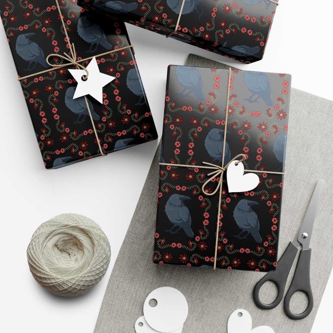 Raven Wrapping Paper, Crow Gift Wrap, Spooky Gift Paper, Dark Wrap ...