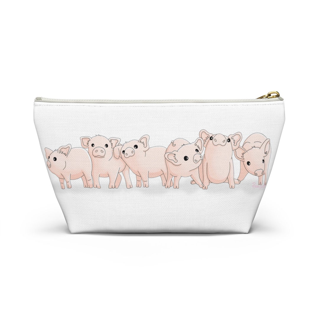Pig Zipper Pouch, Cute Piglet Zipper Bag, Canvas T-bottom Pouch, Makeup ...