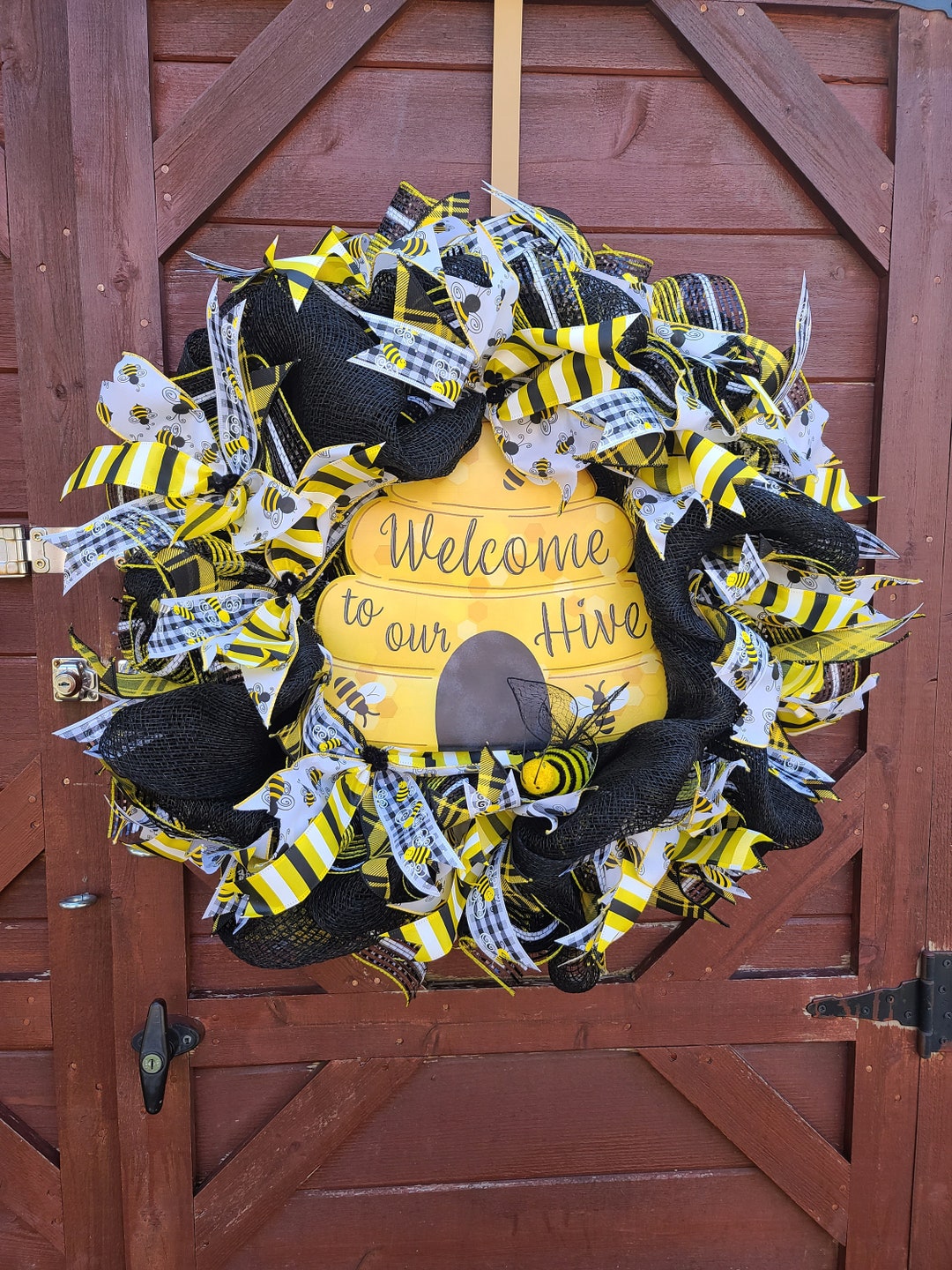Wreath for the Front Door. Door Decor. Bee Themed Wreath. Yellow, Black ...