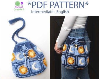 Sun and Moon Tote Bag Crochet PDF PATTERN Intermediate english - Etsy