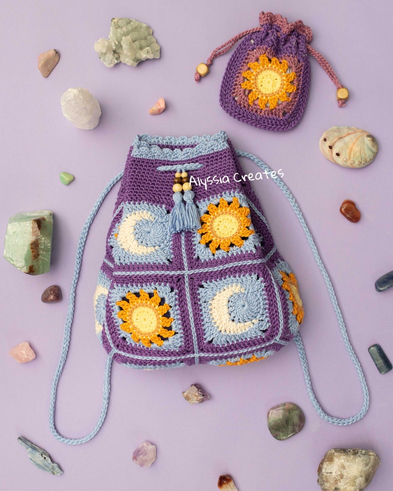 Sun and Moon Drawstring Backpack Crochet PDF PATTERN - Etsy