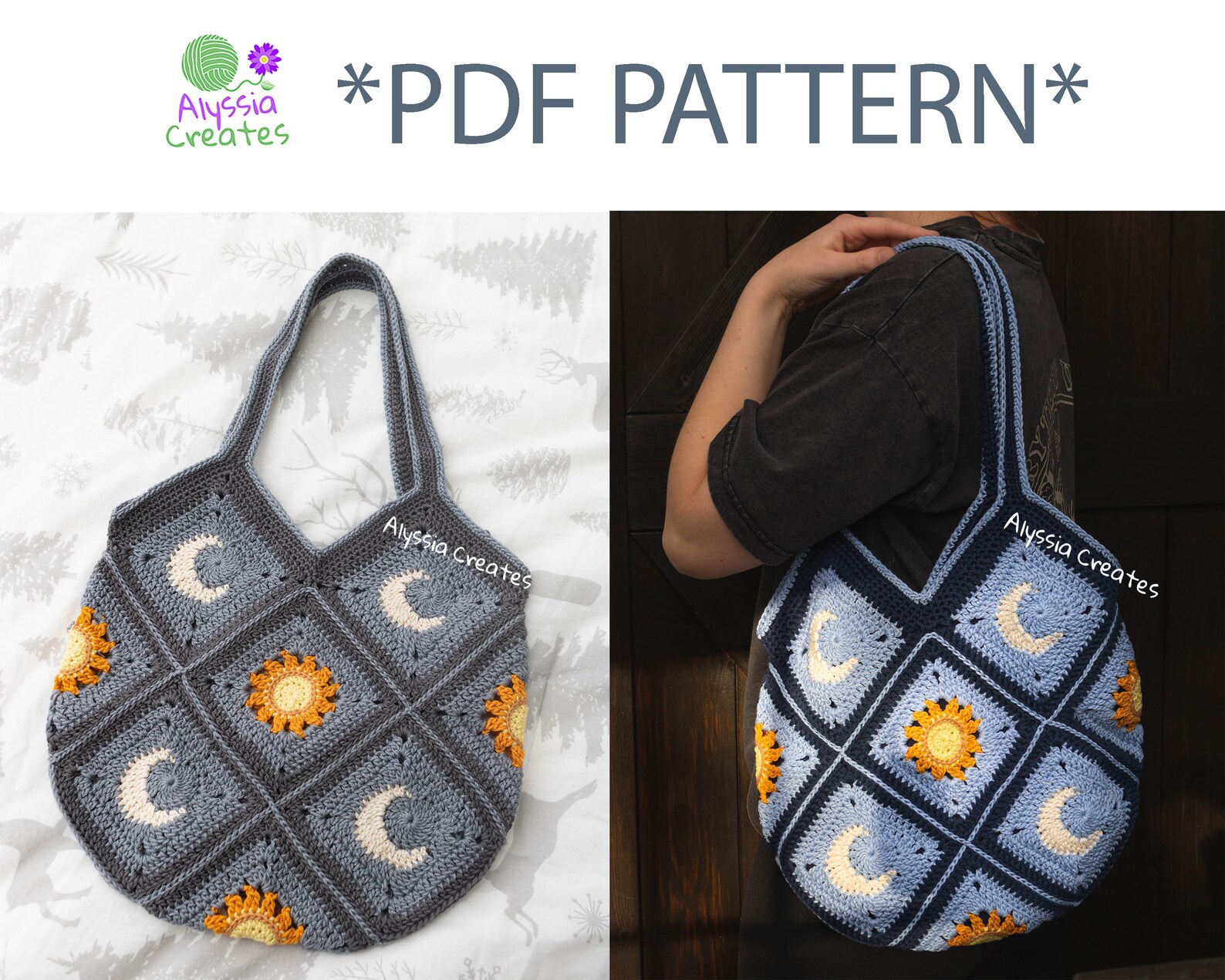 Sun and Moon Tote Bag Crochet PDF PATTERN Intermediate - Etsy