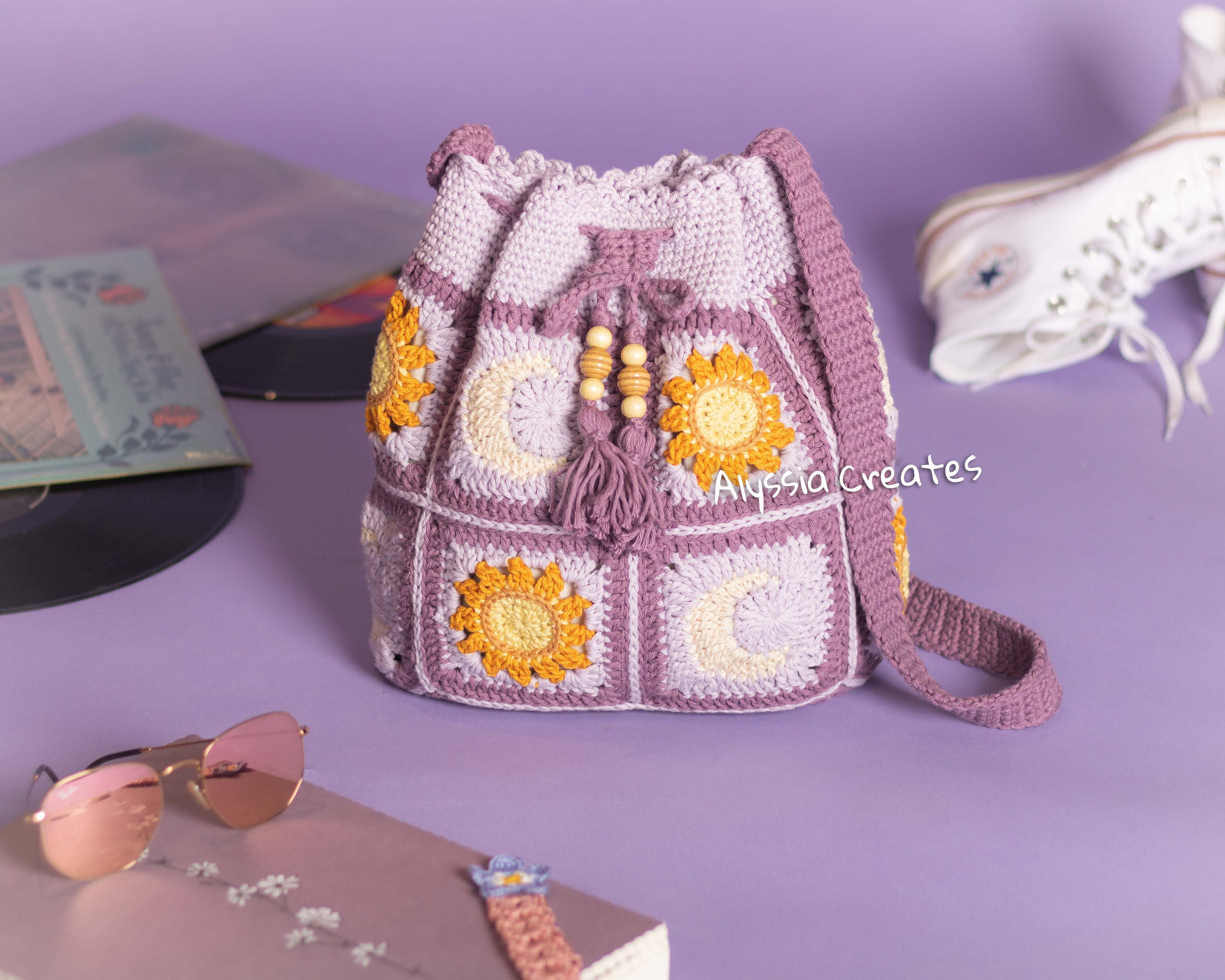 PDF PATTERN PACK - Crochet Sun & Moon Drawstring Backpack and Crossbody ...