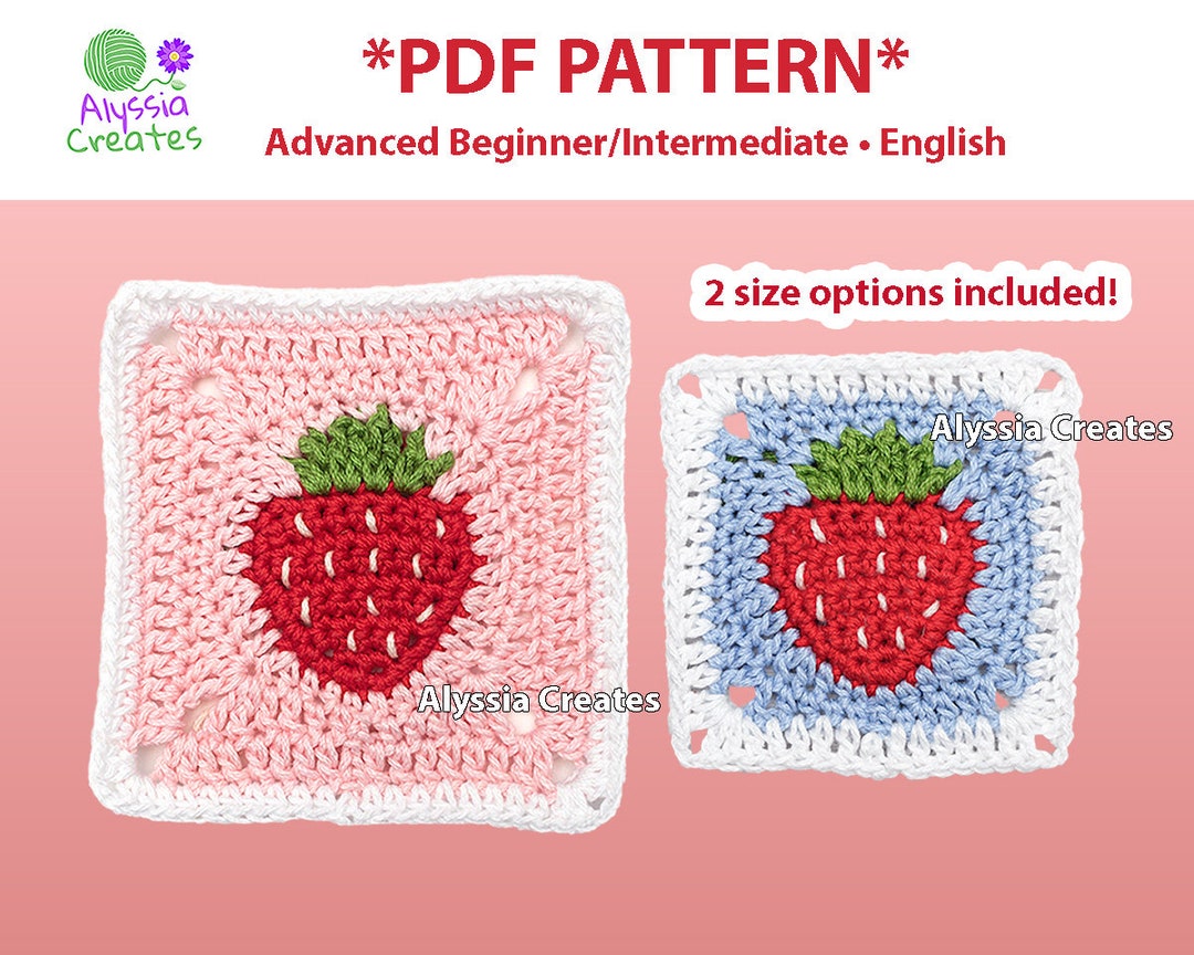 Strawberry Granny Square Crochet PDF PATTERN (english) - Etsy