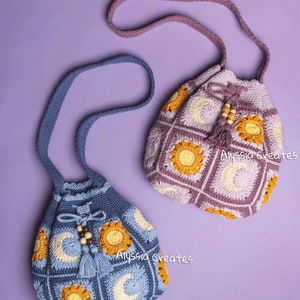 Sun and Moon Drawstring Crossbody Bag Crochet PDF PATTERN ...