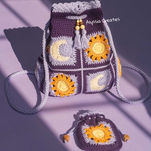 Sun and Moon Drawstring Backpack Crochet PDF PATTERN - Intermediate ...