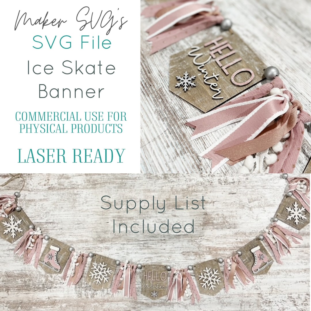 Hello Winter Ice Skate Banner SVG | Laser File | Laser SVG | Winter ...