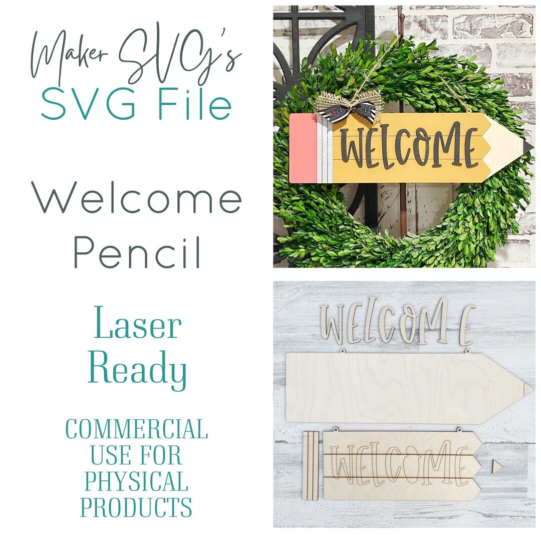 Welcome Pencil Sign Laser SVG File: Back to School Paint Kit (digital ...