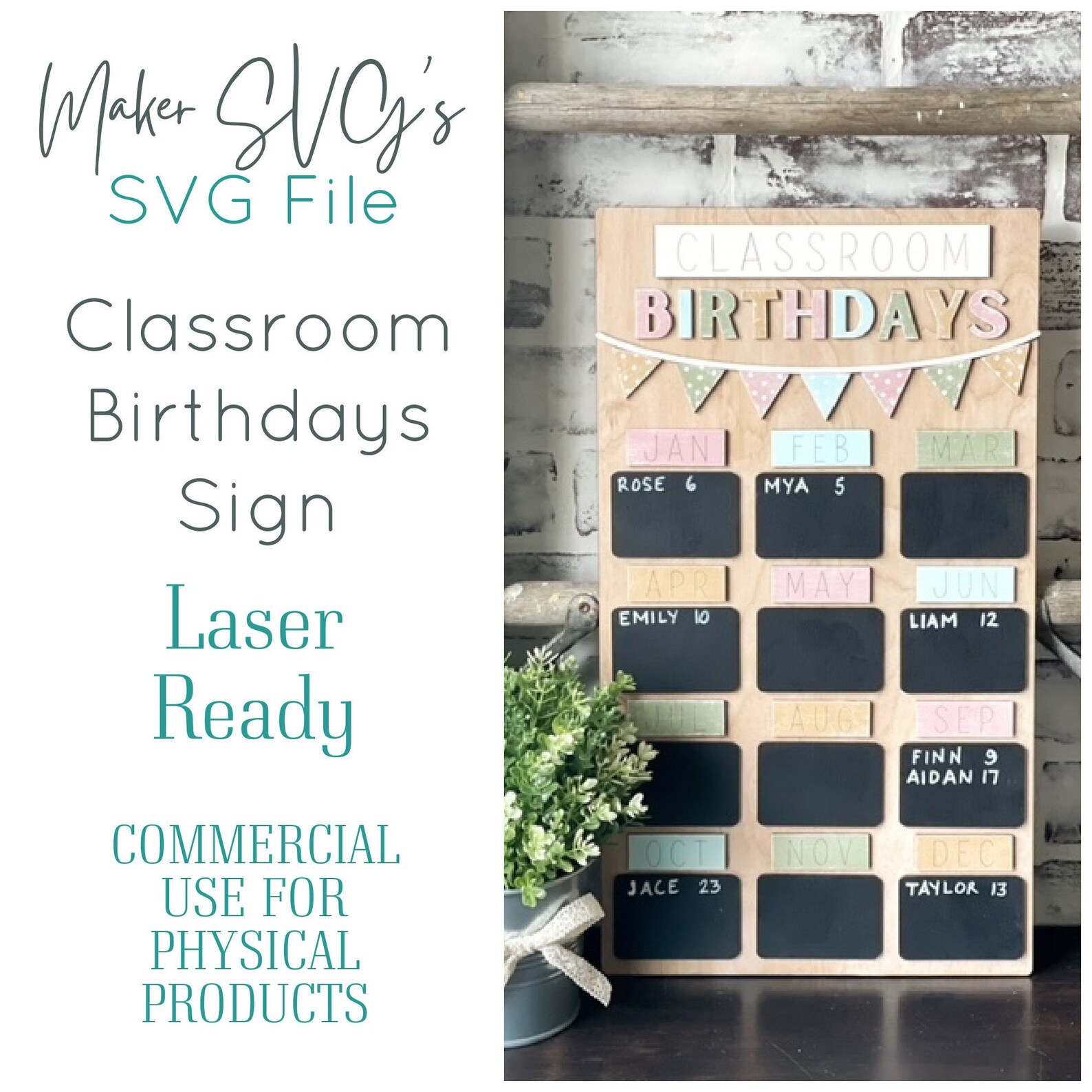 Classroom Birthday Sign SVG Laser Cut File | Teacher Gift (digital ...