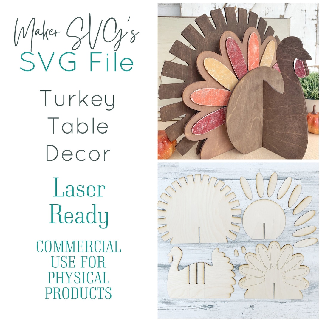 3D Turkey Centerpiece SVG File Thanksgiving Table Decor Laser Cut ...