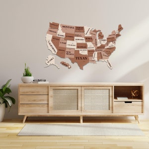 US Travel Map, Push Pin Map, Wood Map of United States, 3D US Map, Wall ...
