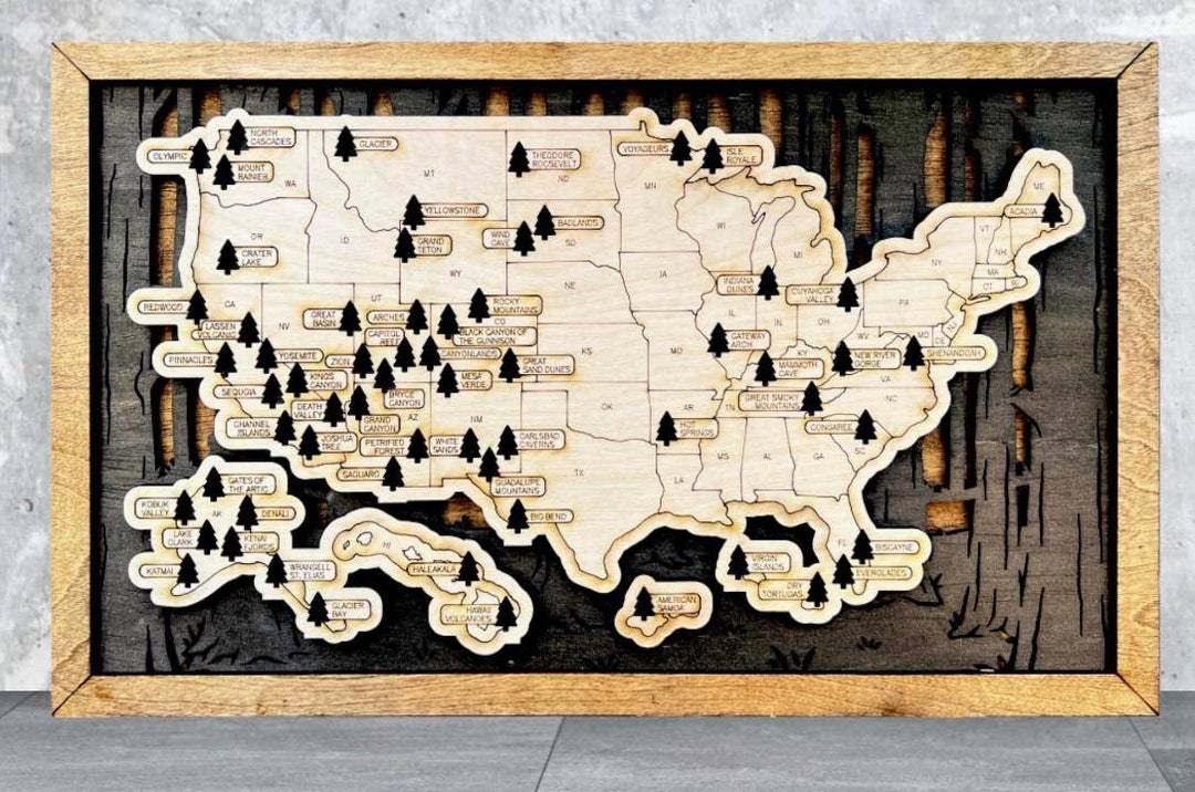 Rustic US National Parks Travel Map: Family Road Trip Tracker (11x18 ...