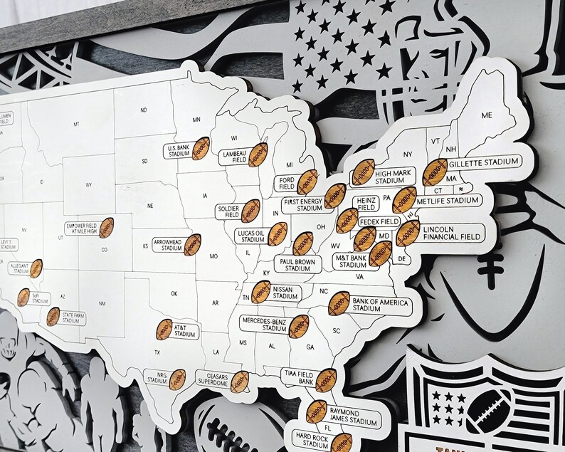 Football Stadium Map Stadium Tracker, Football Trip Tracker, NFL Travel ...