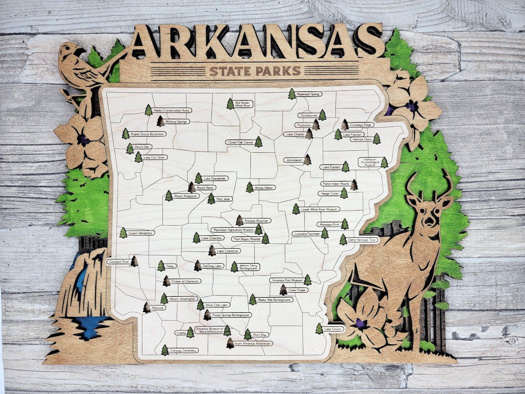 Arkansas State Parks Map, State Parks Marker, Personalized Arkansas ...
