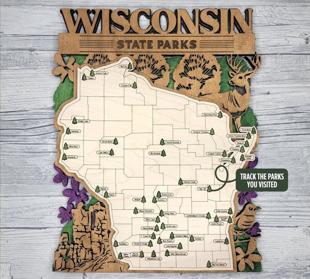 Wisconsin State Parks Map, State Parks Marker, Personalized Wisconsin ...