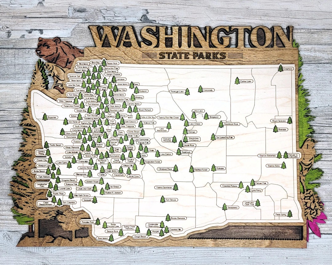 Washington State Parks Map, State Parks Marker, Personalized Washington ...