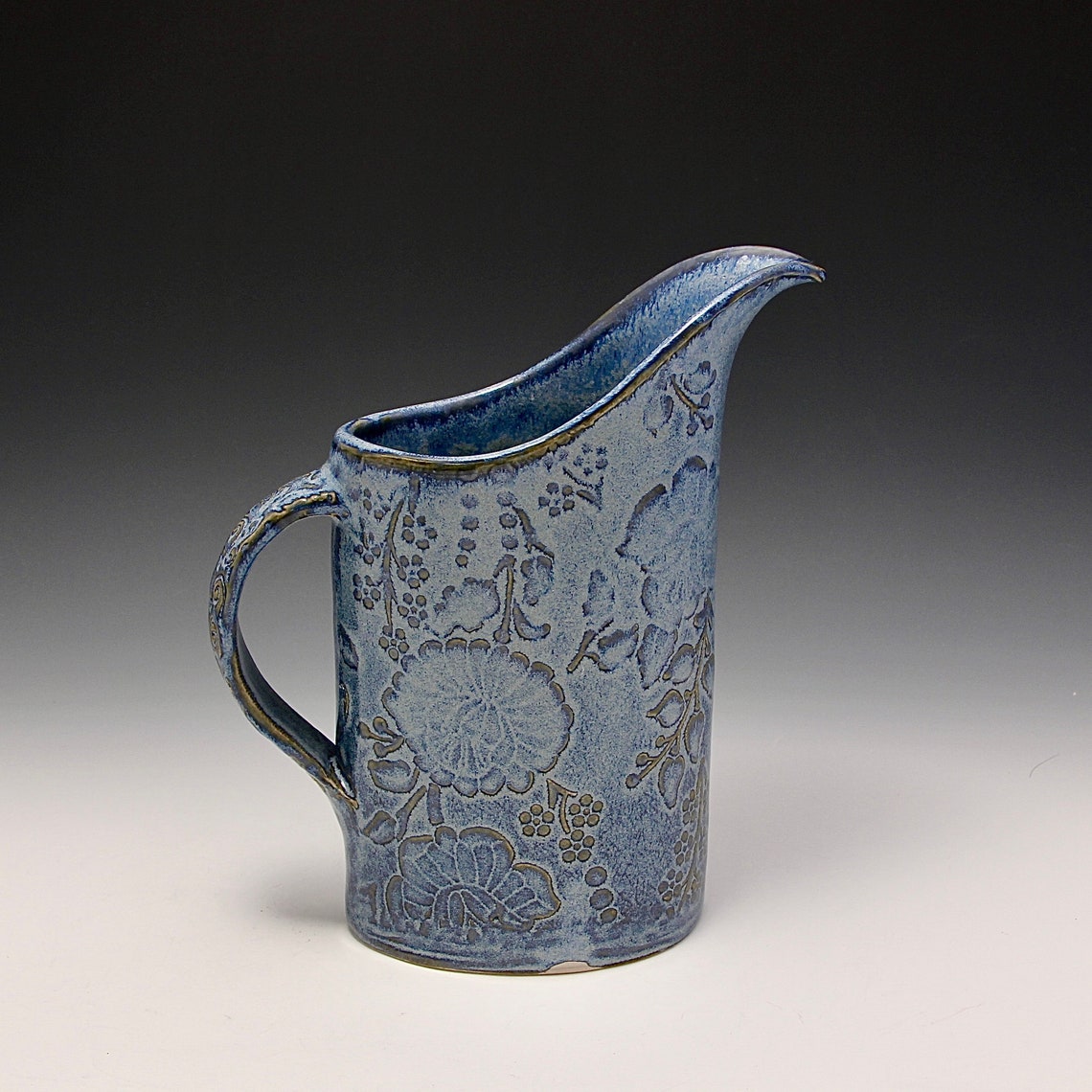 Slab/hand Built Stoneware Pitcher With Grey Blue Glazes Made - Etsy