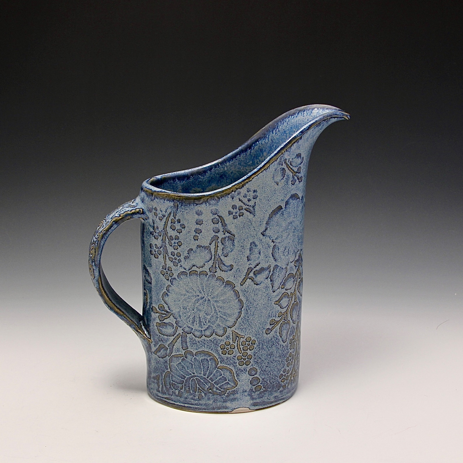 Slab/hand Built Stoneware Pitcher With Grey Blue Glazes Made - Etsy