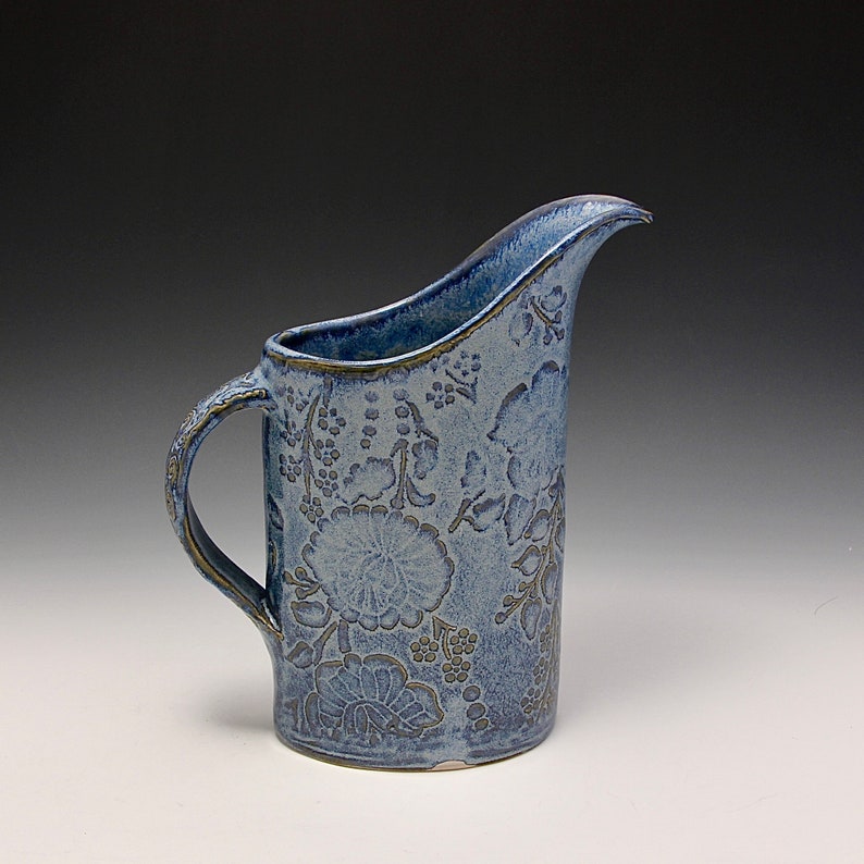 Slab/hand Built Stoneware Pitcher With Grey Blue Glazes Made - Etsy