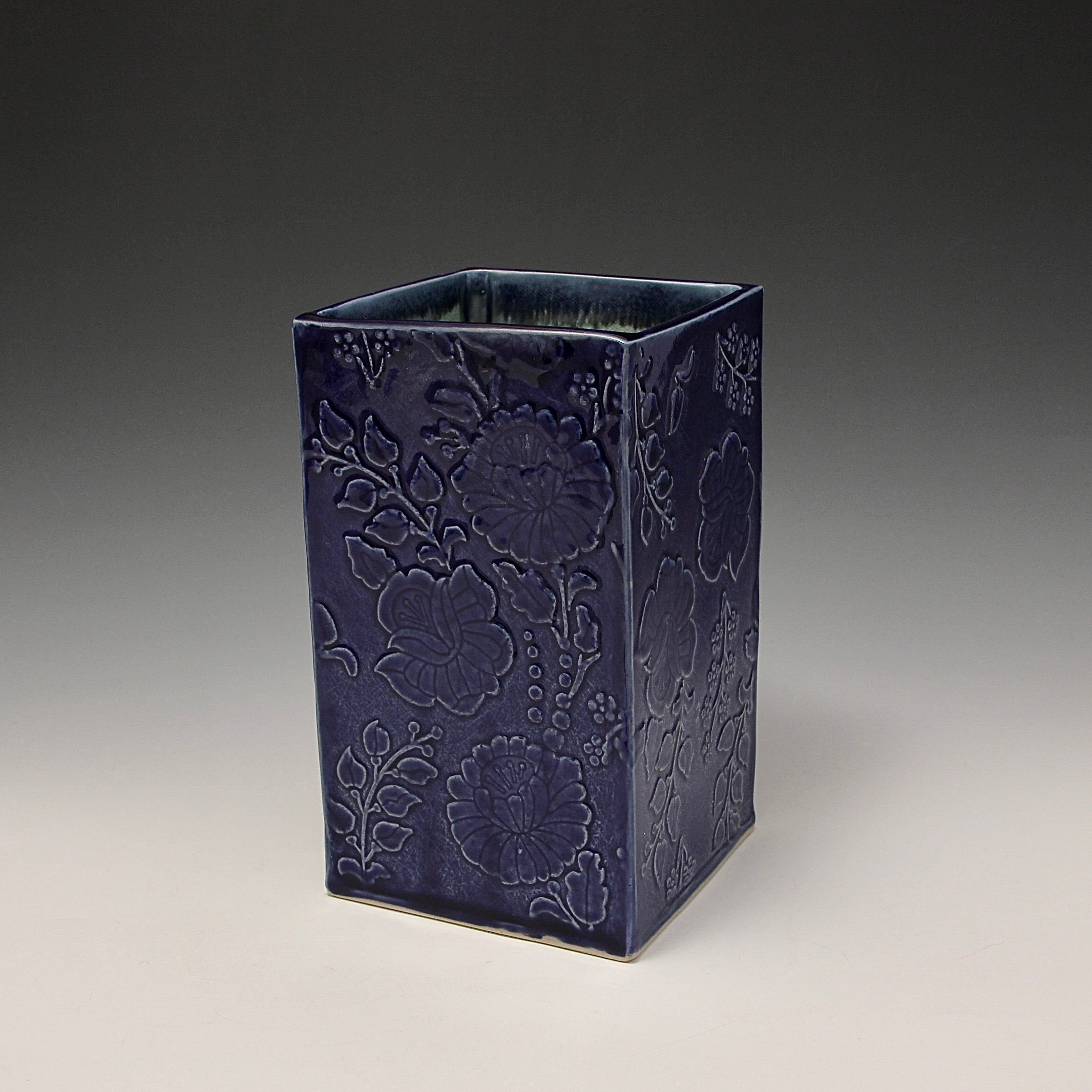 Slab Built Stoneware Flower Vase With Flower Texture - Etsy