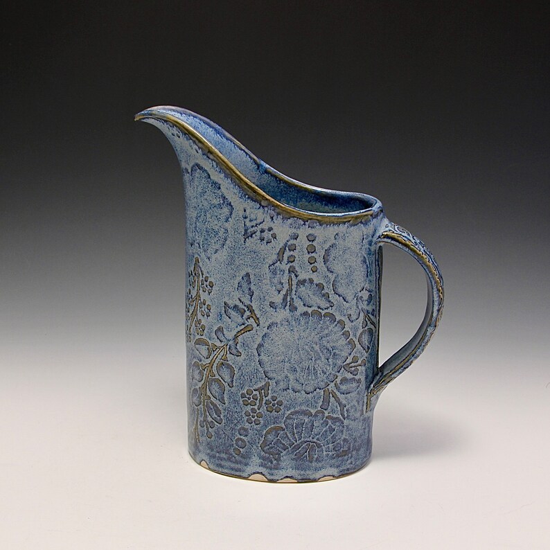 Slab/hand Built Stoneware Pitcher With Grey Blue Glazes Made - Etsy