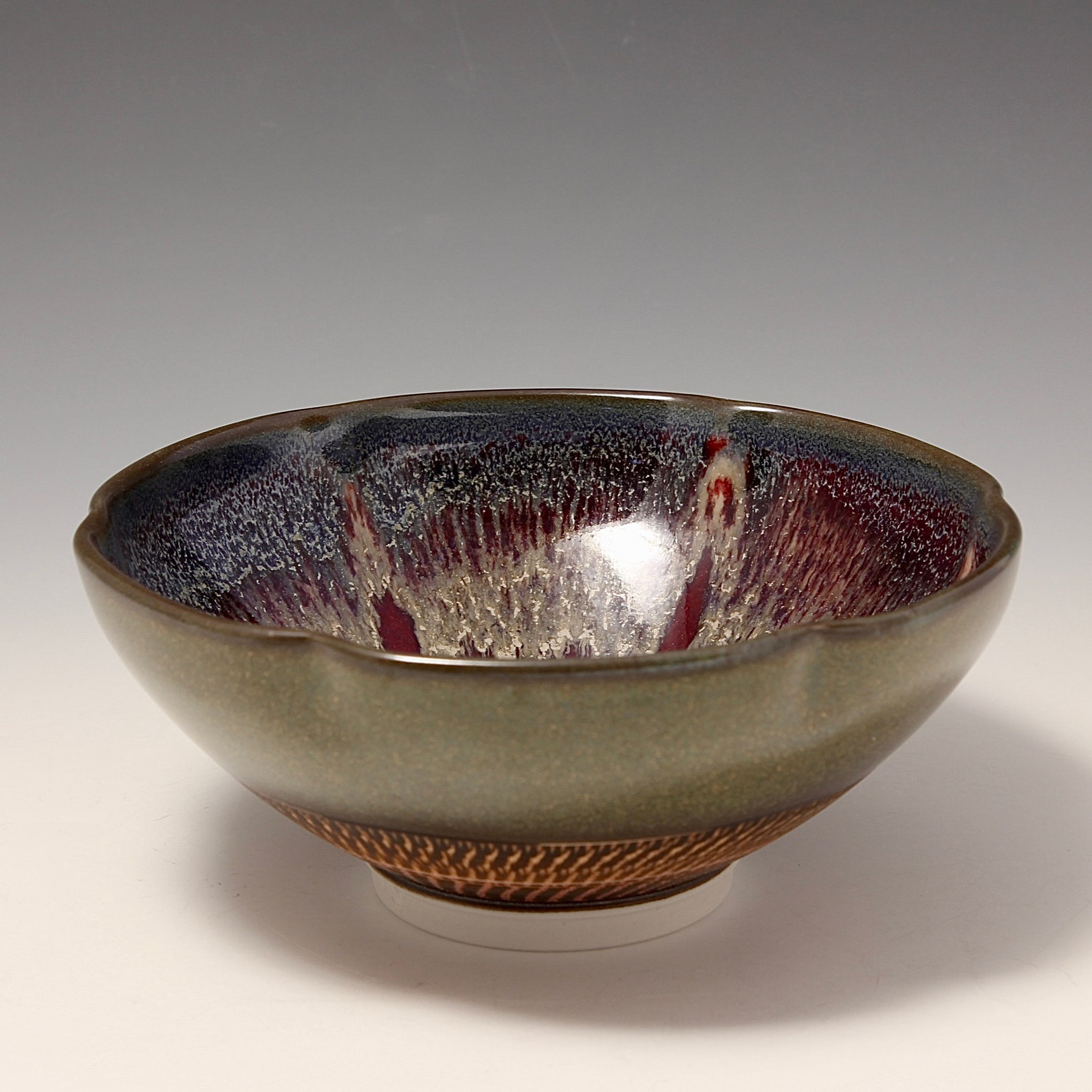 Wheel-thrown Porcelain Altered Rim Bowl With Olive Yellow & Red Glazes ...