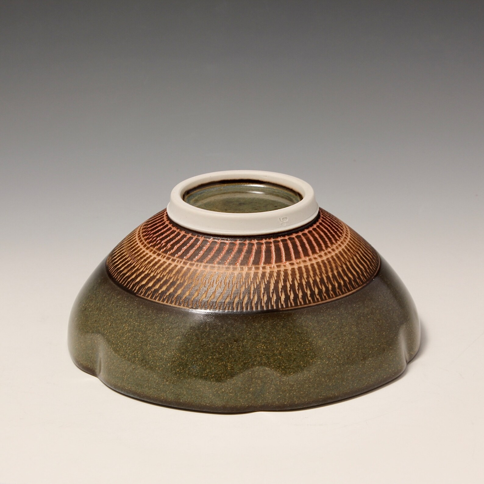 Wheel-thrown Porcelain Altered Rim Bowl With Olive Yellow & Red Glazes ...