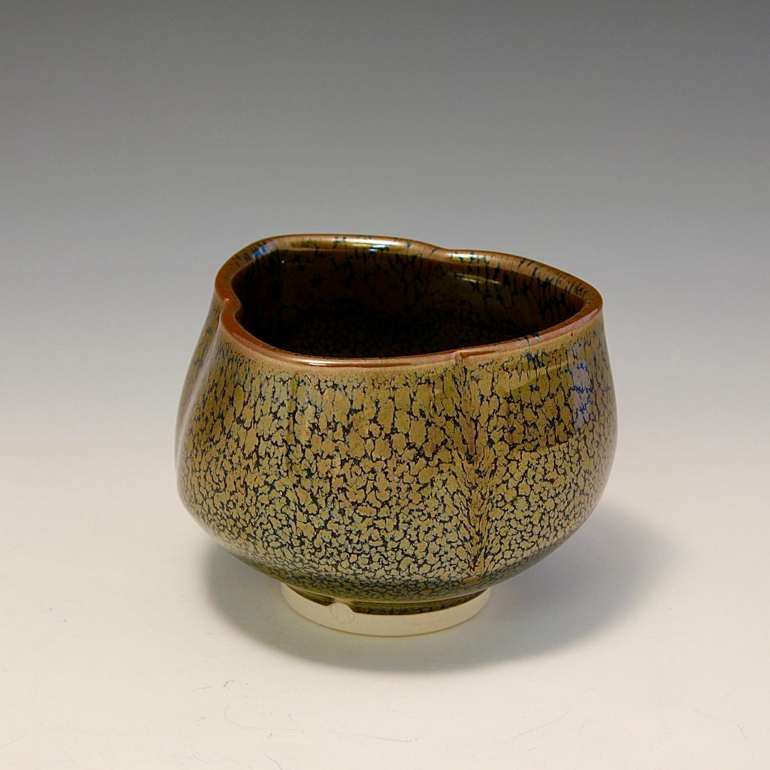 Wheel-thrown and Altered Triangular Porcelain Bowl With Oil Spot Glaze ...