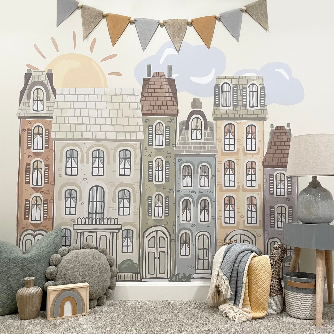 Rainbow Town Decal- PEEL & STICK, Street, Town, Houses, Gender Neutral ...