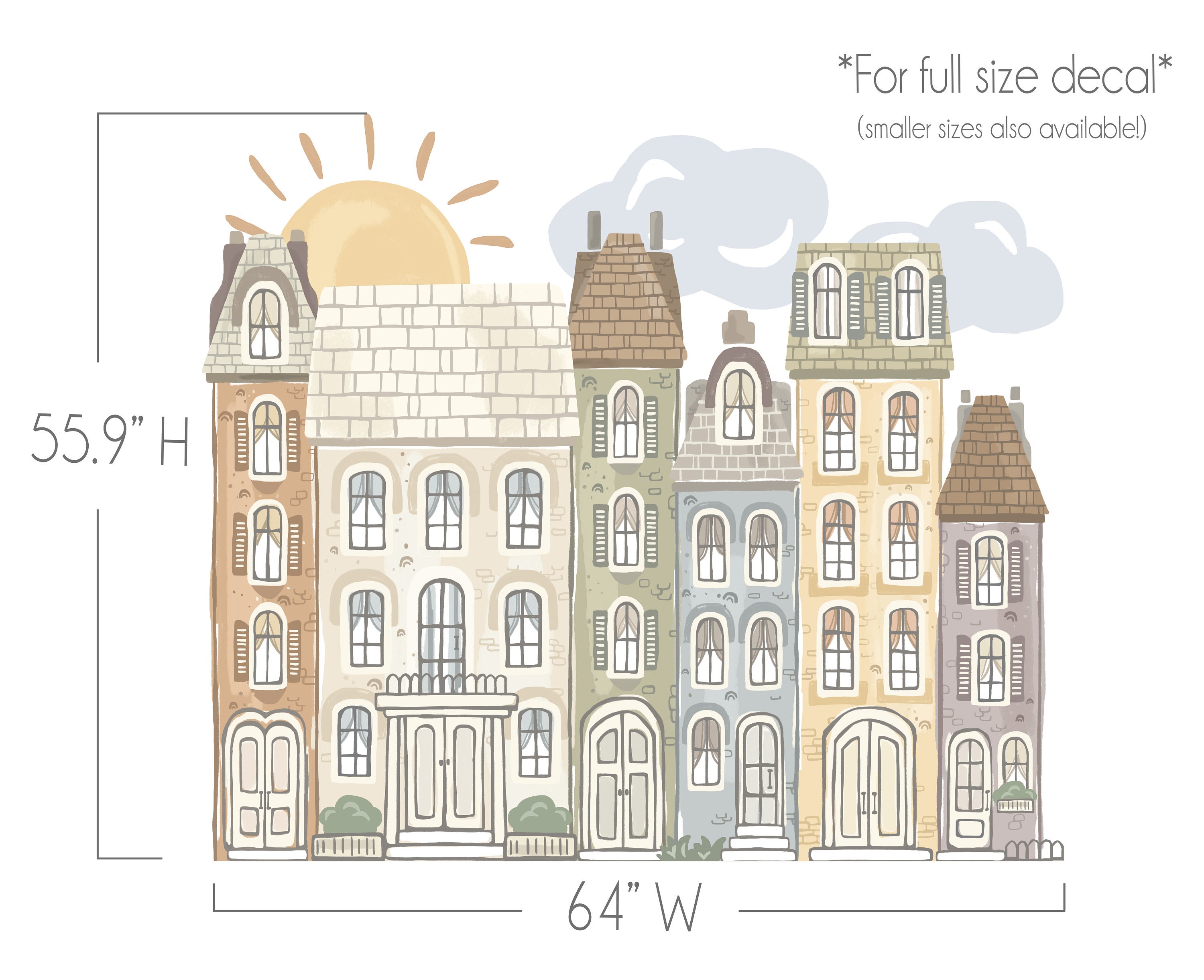 Rainbow Town Decal- PEEL & STICK, Street, Town, Houses, Gender Neutral ...