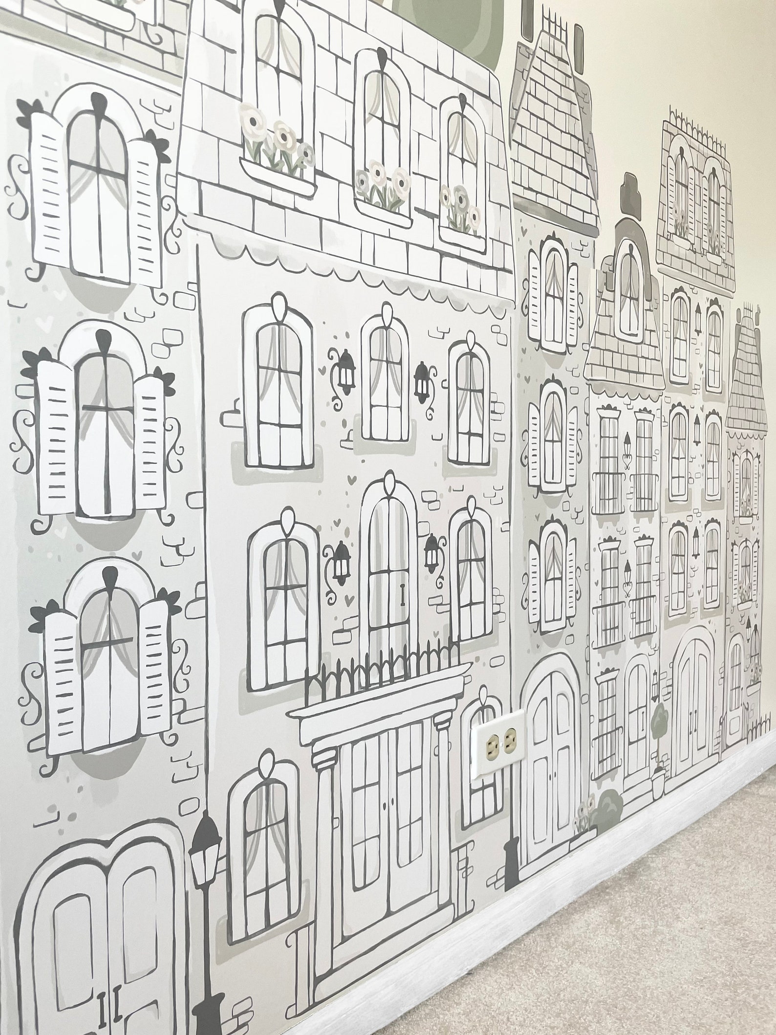 Ballerina Town Wall Decal PEEL & STICK Street Town Houses - Etsy