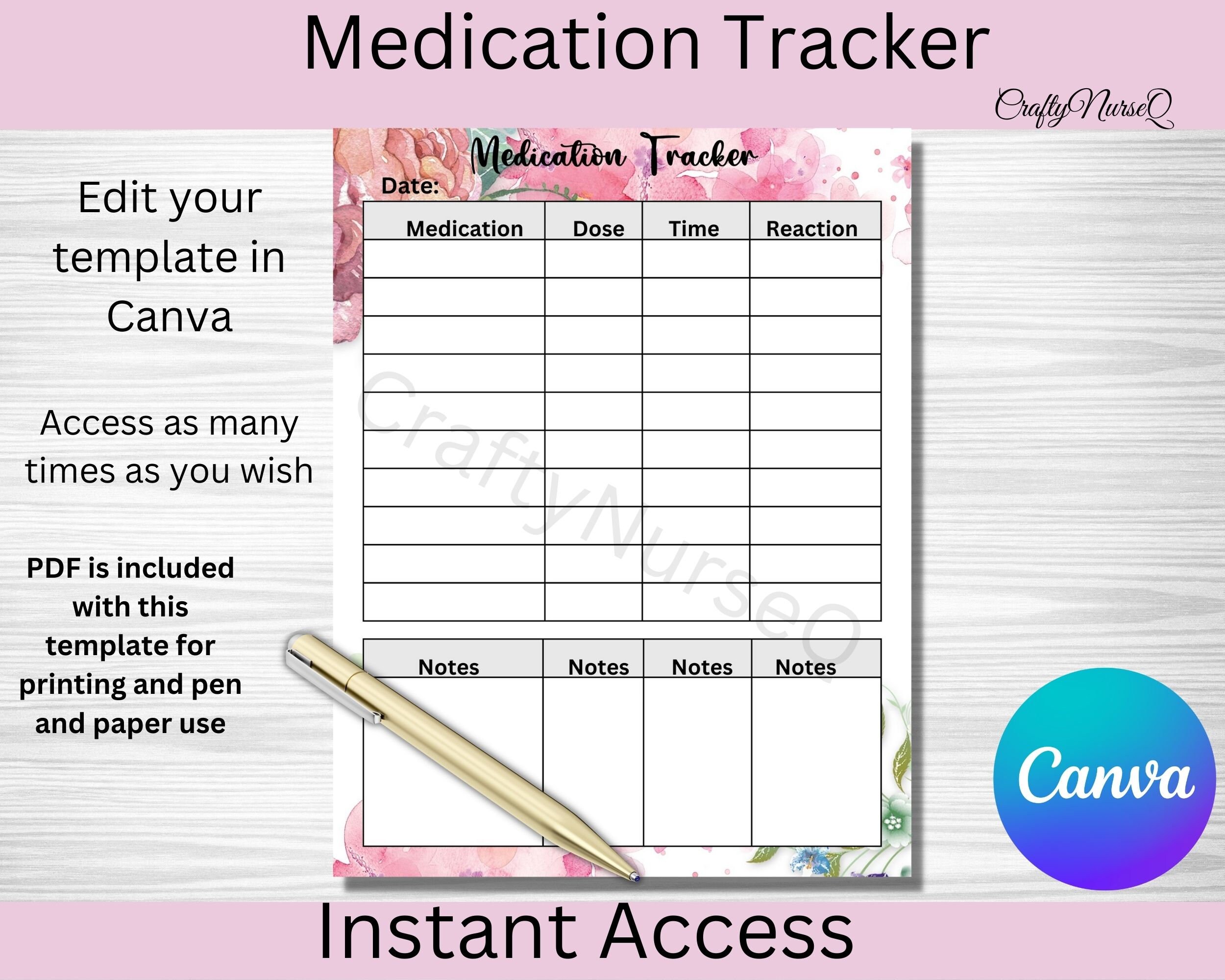 Medication Schedule Printable Edit in Canva Medicationtracker, Instant ...