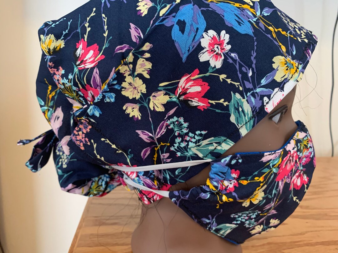 Navy Blue Scrub Cap With Buttons ~ Nurse Surgical Hat for Women ...