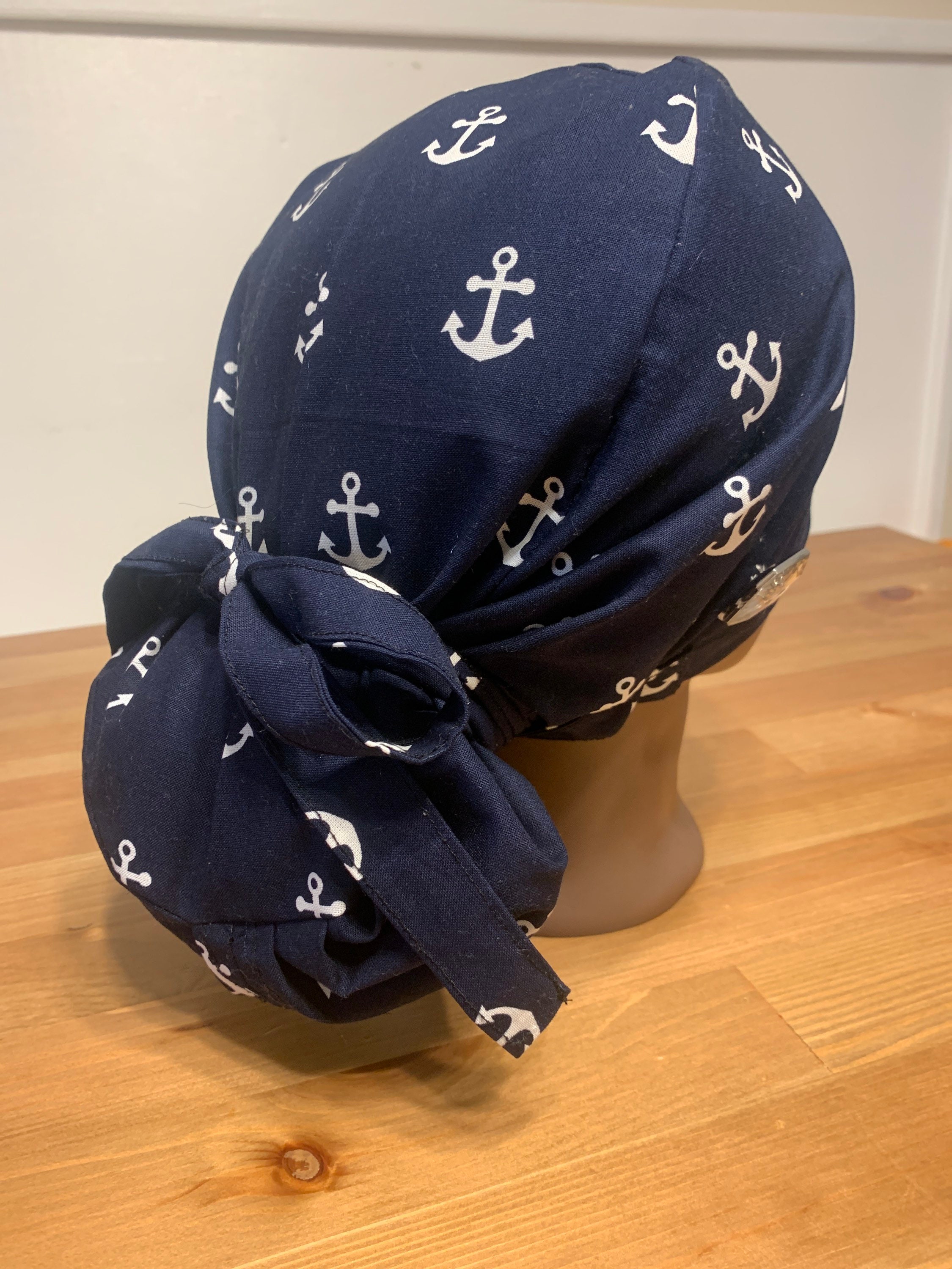 Nautical Scrub Cap Navy Anchor With Buttons Nurse Surgical - Etsy