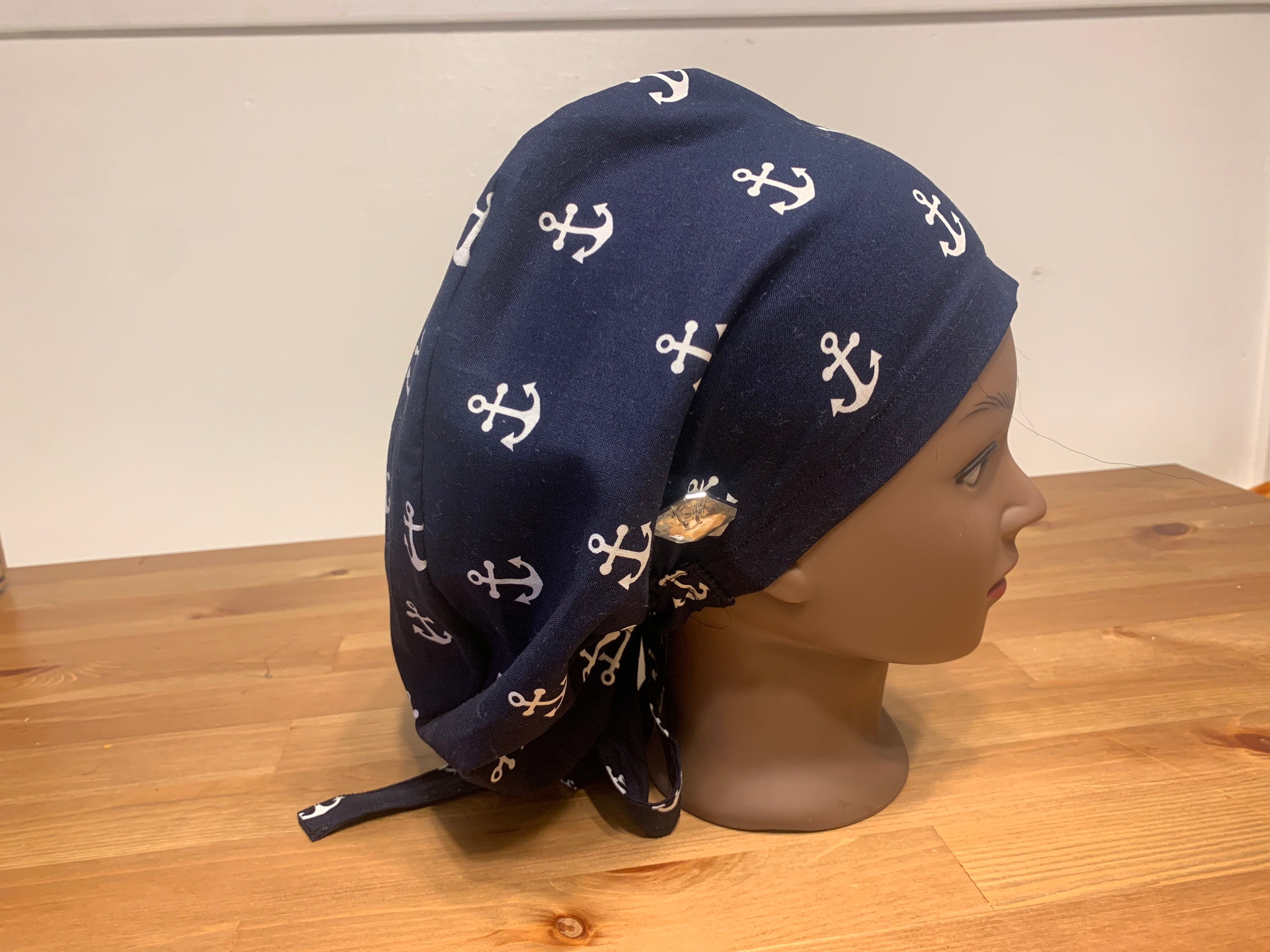 Nautical Scrub Cap Navy Anchor With Buttons Nurse Surgical - Etsy
