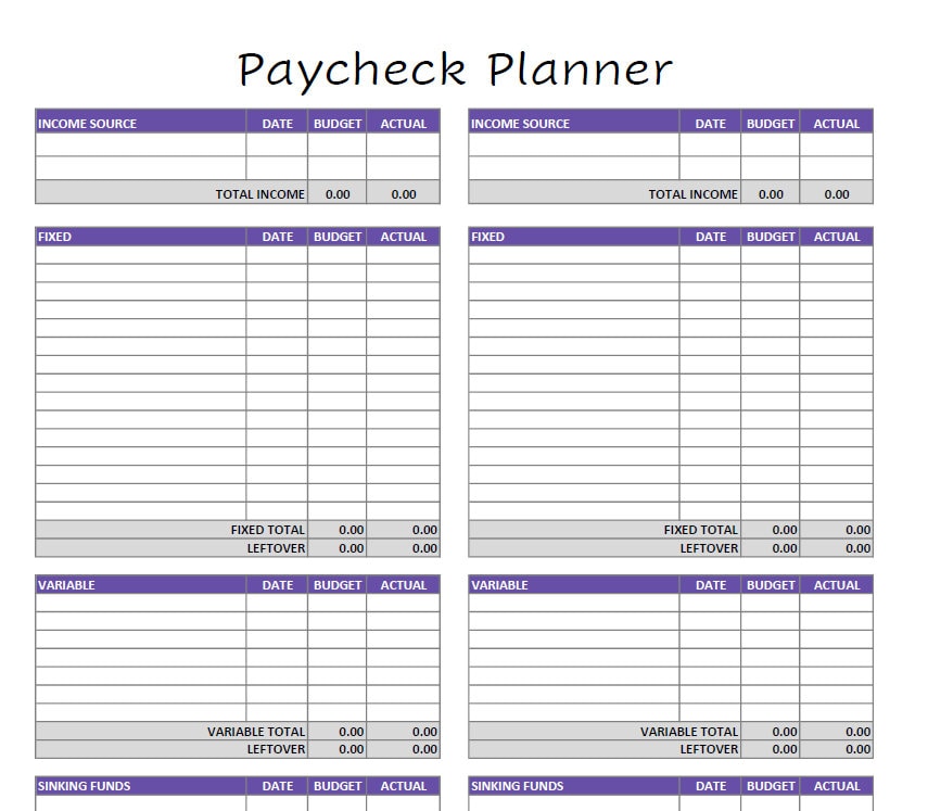 Monthly Paycheck Planner Worksheet | Budget Insert | Excel | 8.5x11 ...