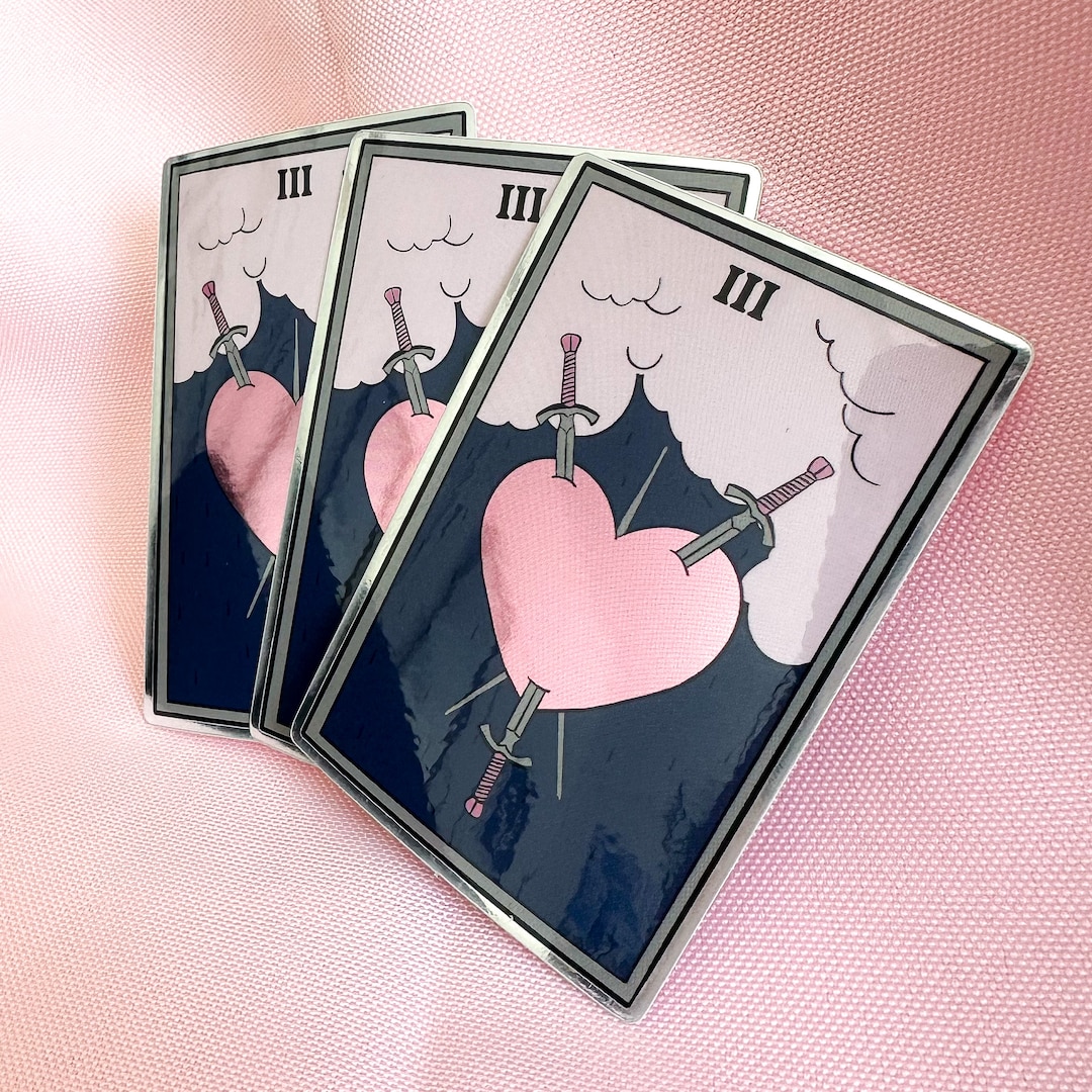 Pastel Three of Swords Tarot Card Mirror Finish Sticker - Etsy