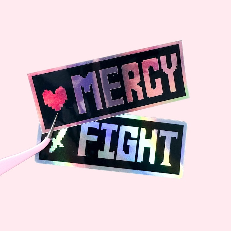 Undertale Holographic mercy & fight Button Vinyl Stickers - Etsy
