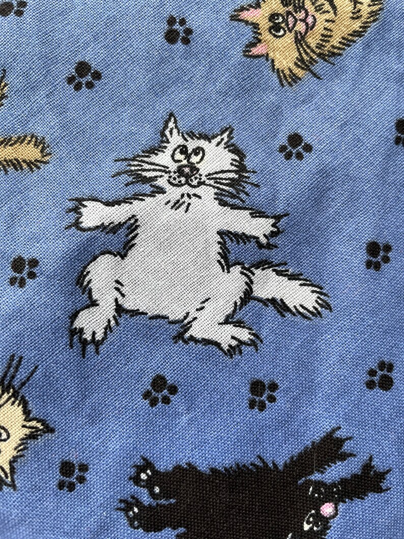 Crazy Cat Fabric, Kitten Fabric, Cat Paw Prints, Blue Cat Fabric ...