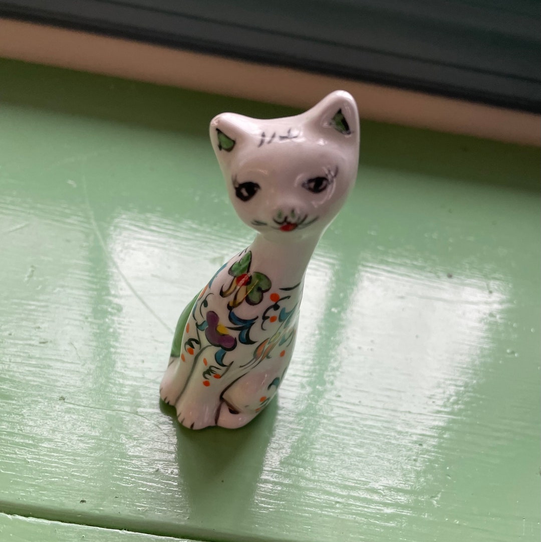 Long Neck Cat Figurine, Leaning Cat, Painted Cat Figurine, Vintage Cat ...