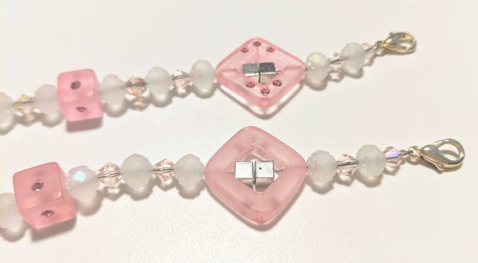 Pink and Frosted White Girls Beaded Mask Holder - Etsy