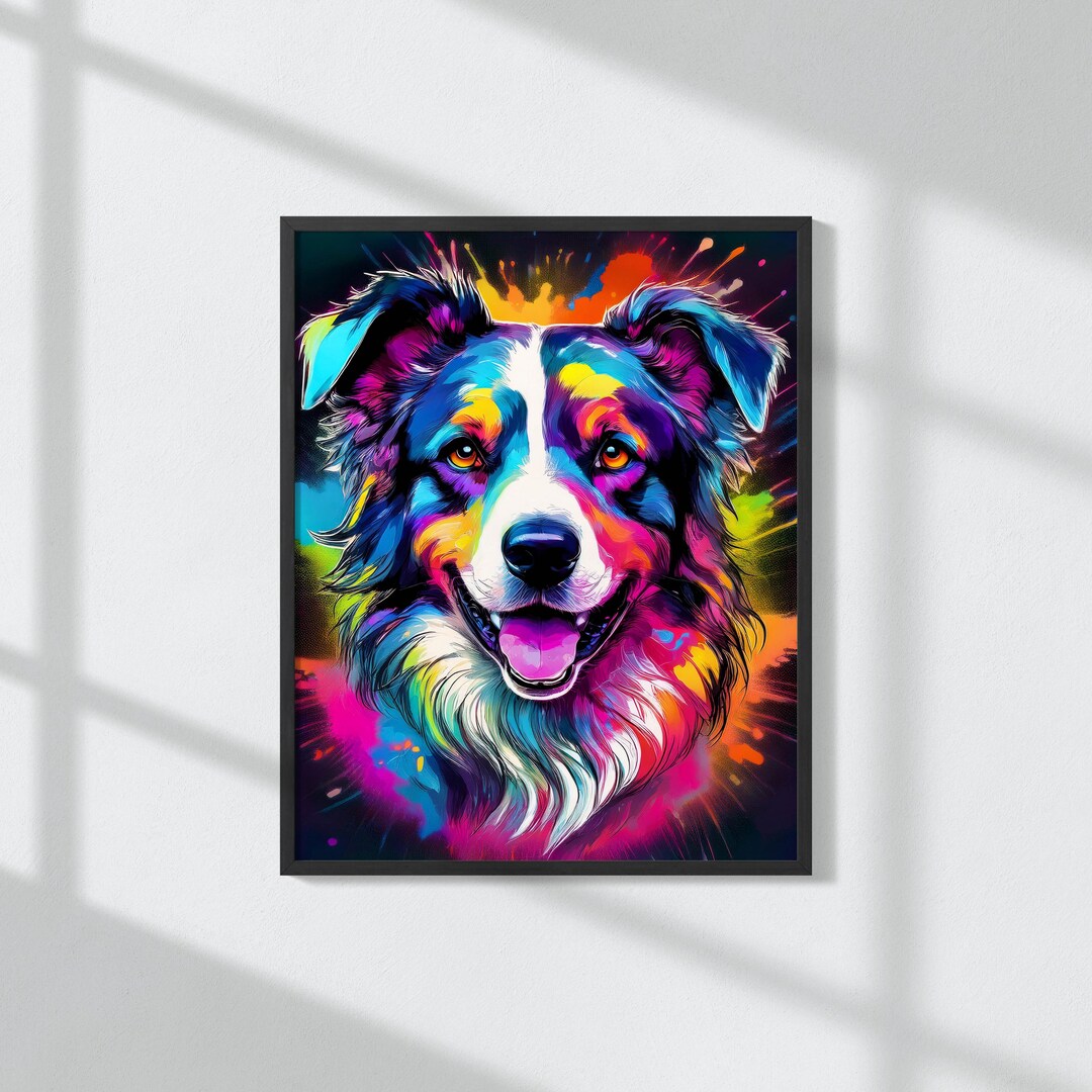 Colorful Border Collie Portrait - Border Collie Prints in Neon ...