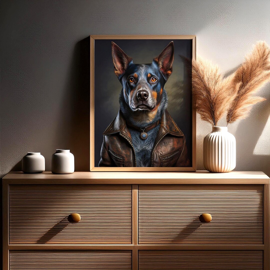 Blue Heeler Portrait: Australian Cattle Dog in Leather Jacket (digital ...
