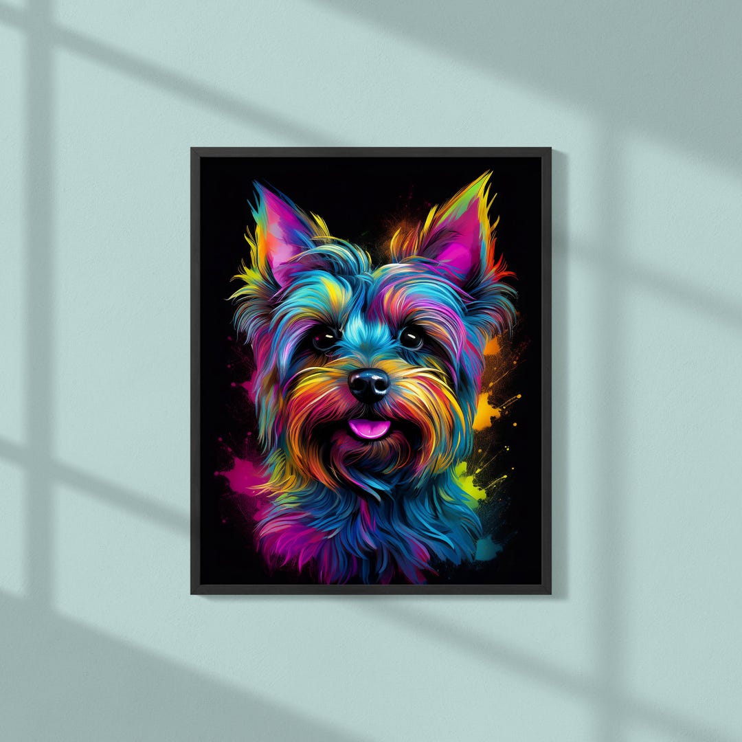 Colorful Yorkie Portrait - Yorkie Neon Watercolor Digital Prints ...
