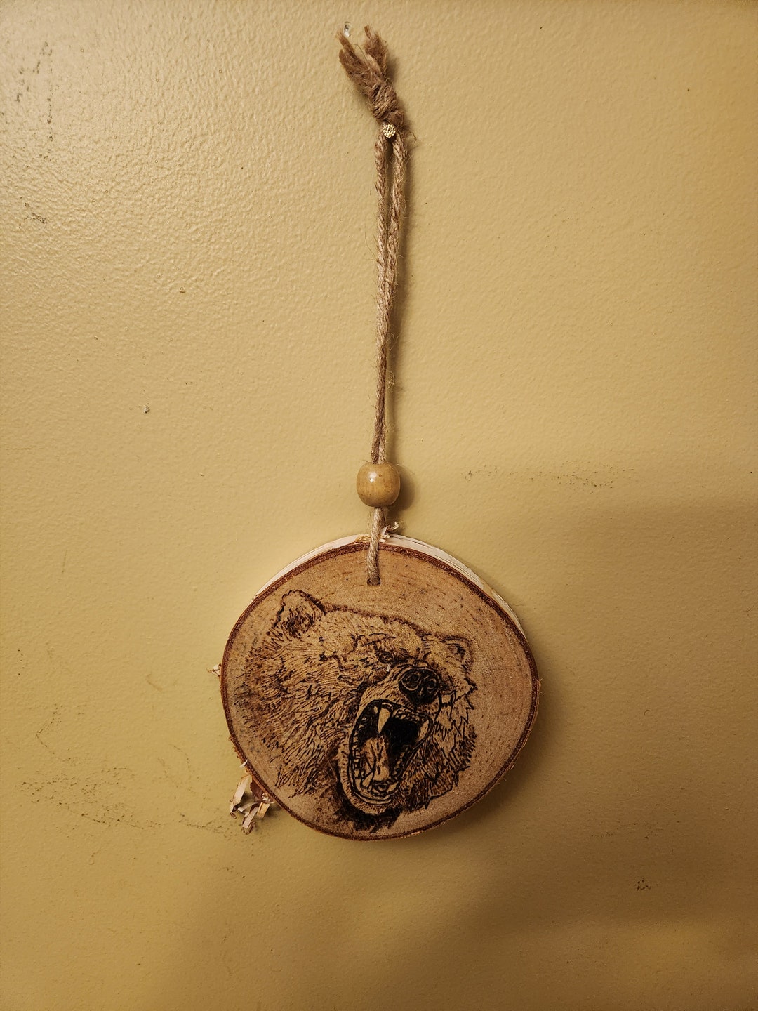 Wild Roaring Bear on Birch Live Edge Wood Woodburning Pyrography Art ...