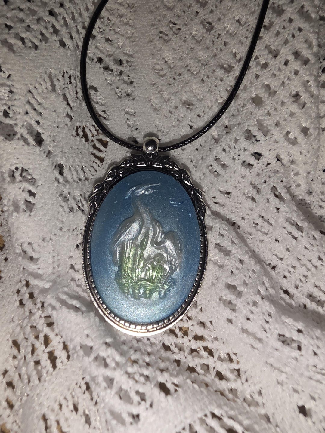 Steampunk Blue Resin Pair of Cranes Cameo in A Silver Metal Frame on A ...