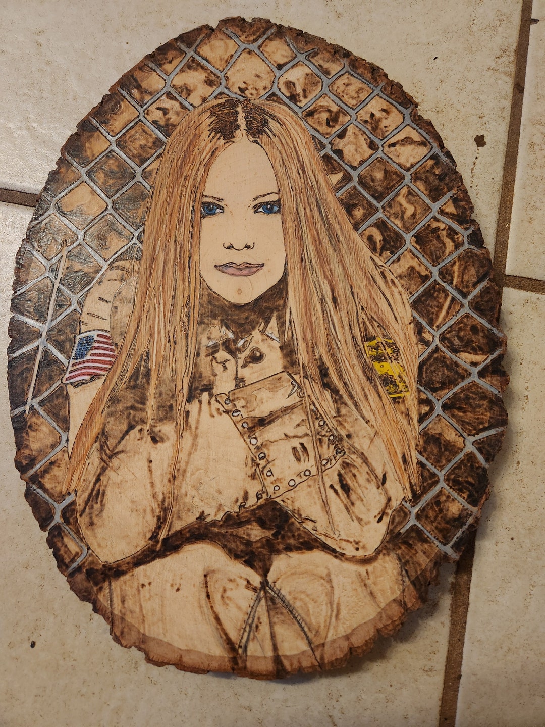 Avril Lavigne Woodburned & Painted Portrait on Wood 12 Inch by 8 Inch ...