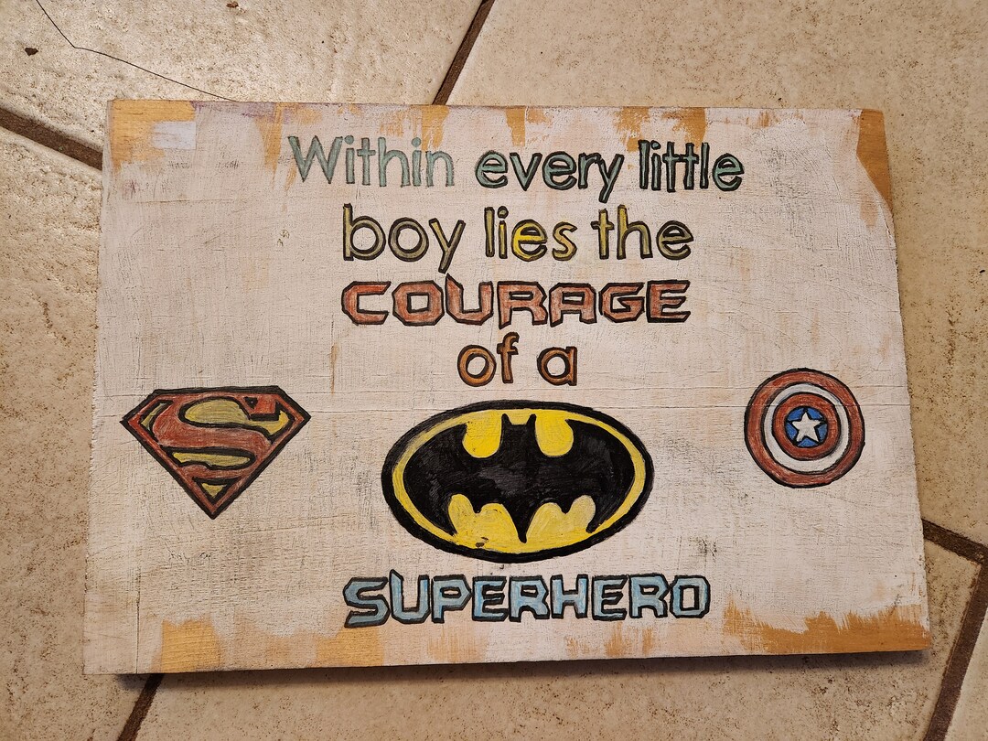 Boy's Superhero Courage Bedroom Sign Batman, Captain America, Superman ...